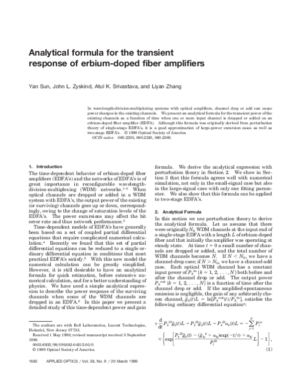 (PDF) Analytical Formula for the Transient Response of Erbium-Doped ... (PDF) Analytical Formula for the Transient Response of Erbium-Doped ...