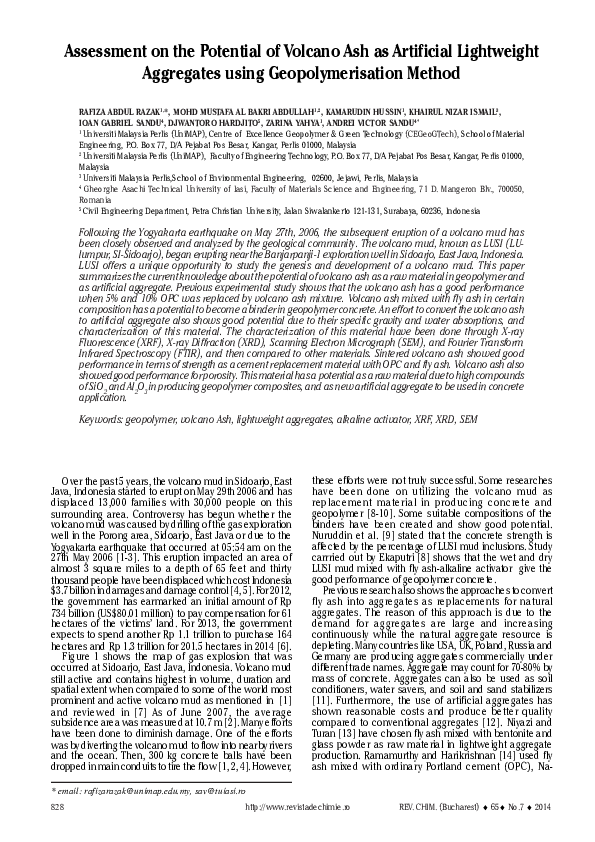 (PDF) Assessment on the Potential of Volcano Ash as Artificial ...