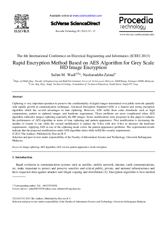(PDF) Rapid Encryption Method Based on AES Algorithm for Grey Scale HD Image Encryption