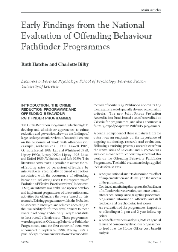 (PDF) Early Findings from the National Evaluation of Offending ...
