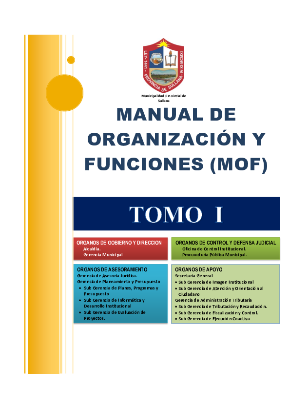 (PDF) MANUAL DE ORGANIZACIÓN Y FUNCIONES (MOF) ORGANOS DE GOBIERNO Y DIRECCION ORGANOS DE APOYO