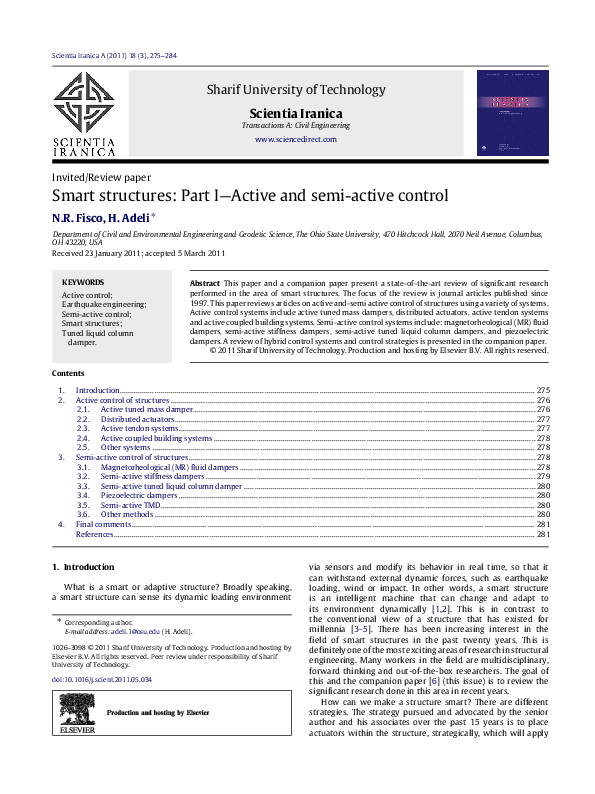 Pdf Smart Structures Part I—active And Semi Active Control