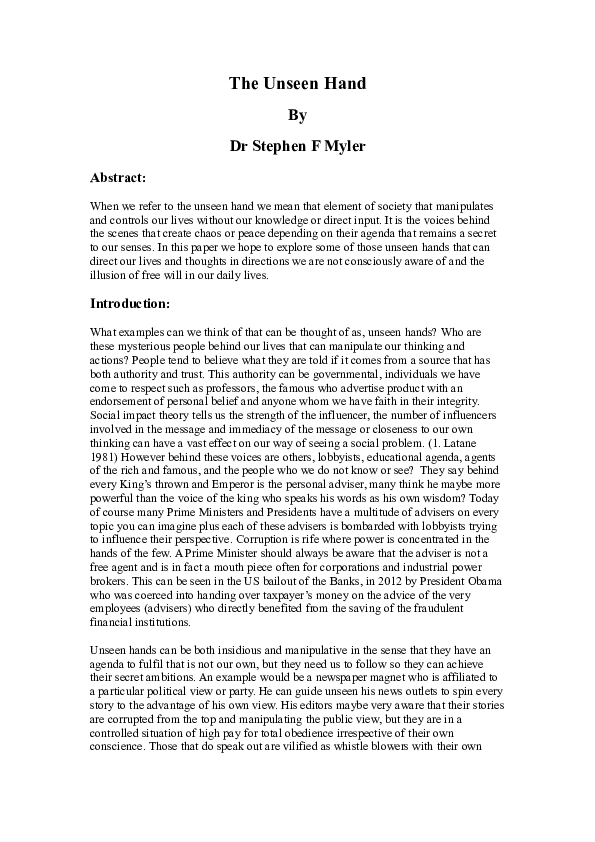(DOC) The Unseen Hand - Social Psychology