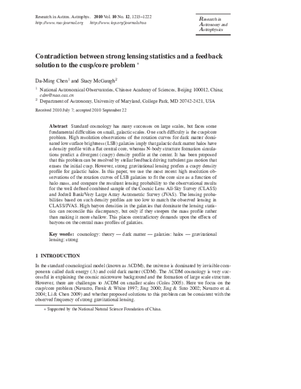 (PDF) Contradiction between strong lensing statistics and a feedback ...