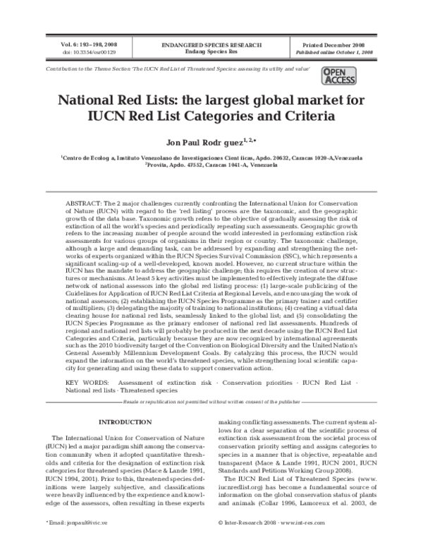 (PDF) National Red Lists: the largest global market for IUCN Red List ...