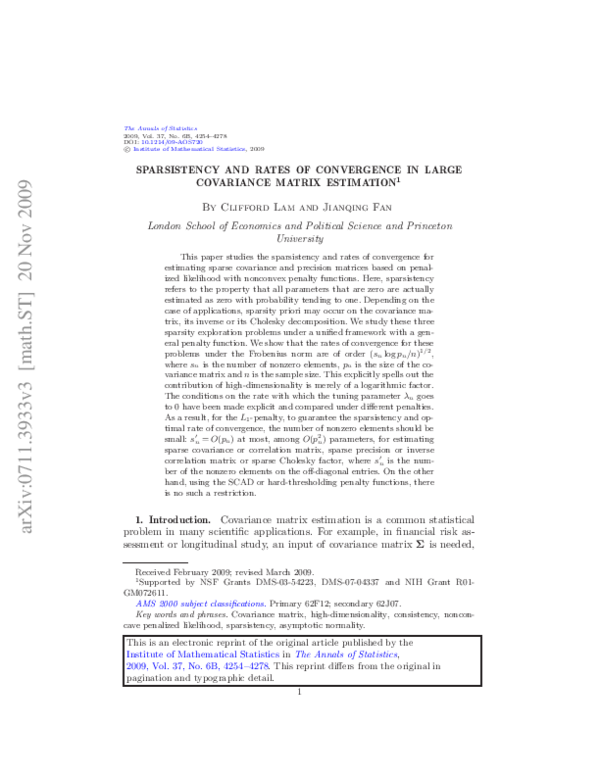 Pdf Rates Of Convergence In Sparse Covariance Matrix Estimation