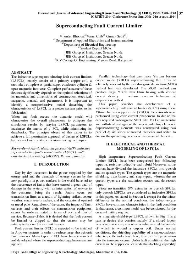 Pdf Superconducting Fault Current Limiter