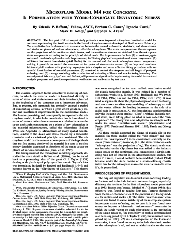 (PDF) Microplane Model M 4 for Concrete. I: Formulation with Work ...
