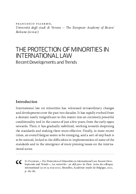 (PDF) The protection of minorities in international law. Recent ...