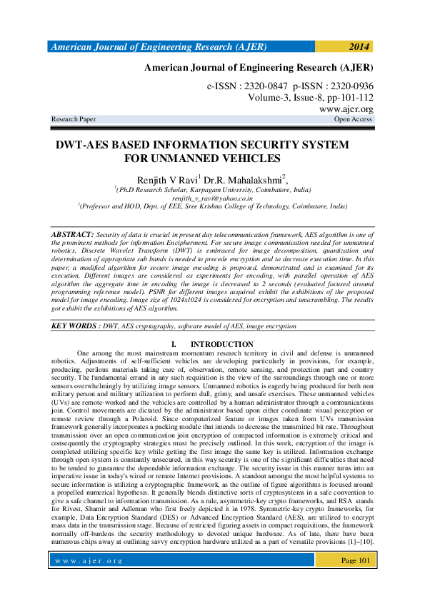 Pdf Dwt Aes Based Information Security System For Unmanned Vehicles
