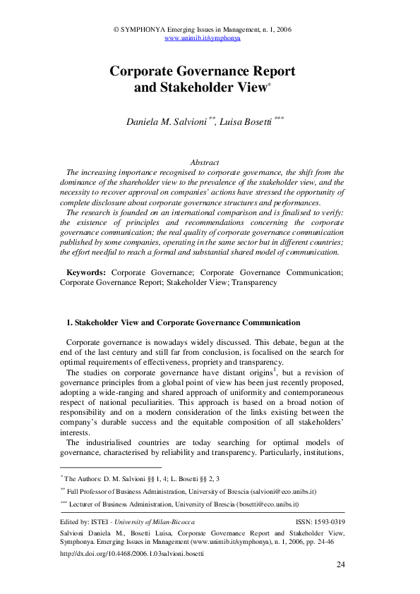 (PDF) Corporate Governance Report and Stakeholder View