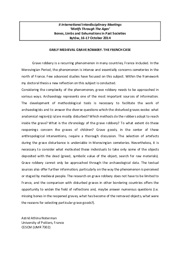 (PDF) Early Medieval Grave Robbery. The French Case.