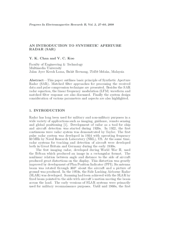 Pdf An Introduction To Synthetic Aperture Radar Sar