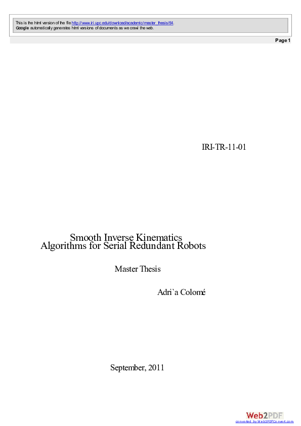 Pdf Smooth Inverse Kinematics Algorithms For Serial Redundant Robots