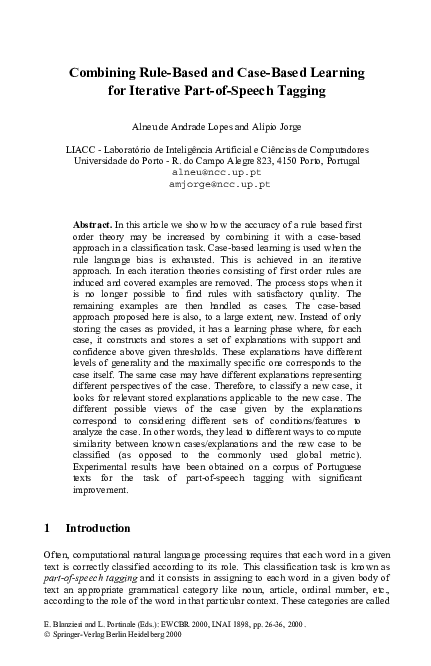 (PDF) Combining Rule-Based and Case-Based Learning for Iterative Part-of-Speech Tagging