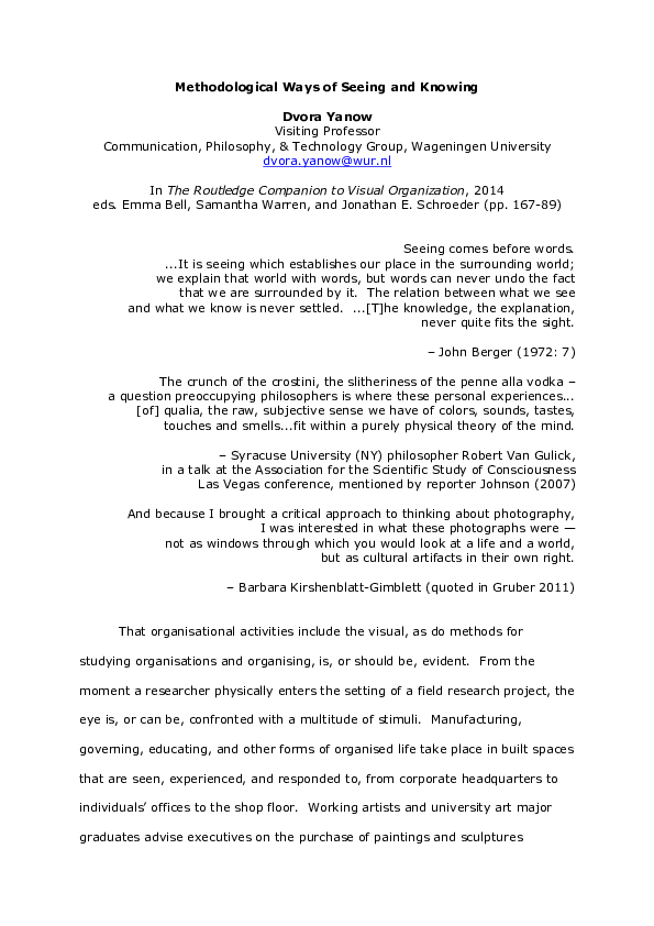 (PDF) Methodological Ways of Seeing and Knowing