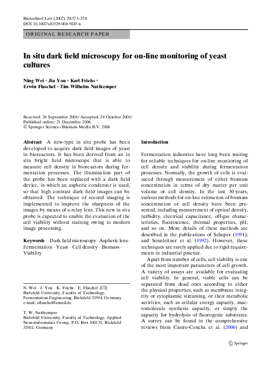 (PDF) In situ dark field microscopy for on-line monitoring of yeast cultures | Tim Dark ...