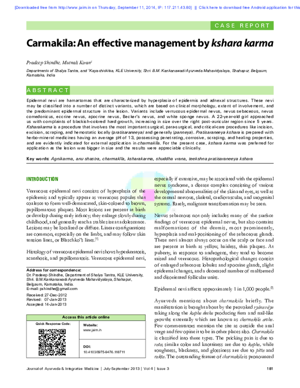 (PDF) Carmakila: An effective management by kshara karma