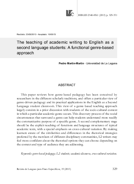 The teaching of academic writing to English as a second language ...