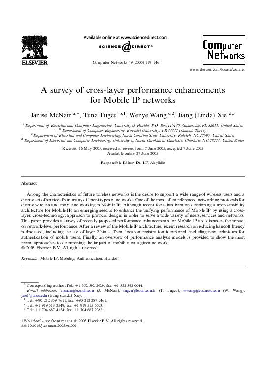 Pdf A Survey Of Cross Layer Performance Enhancements For Mobile Ip