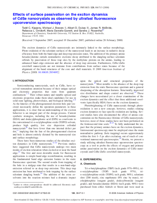 (PDF) Effects of surface passivation on the exciton dynamics of CdSe ...