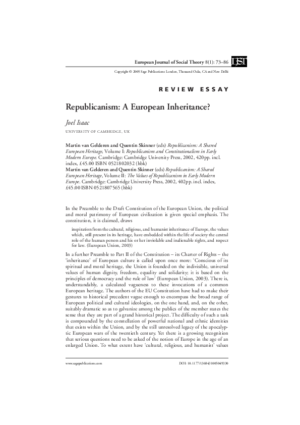 (PDF) Republicanism: A European Inheritance
