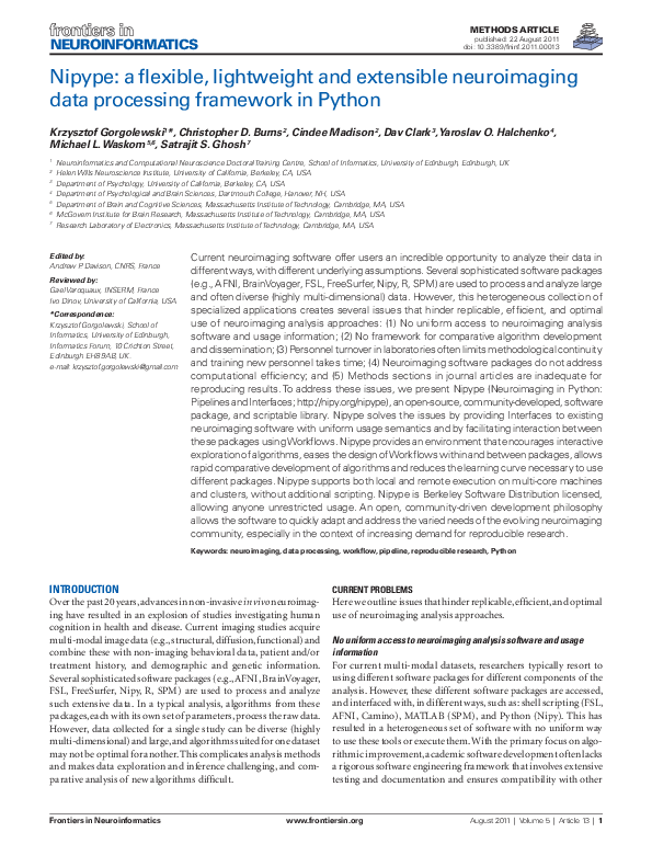 Pdf Nipype A Flexible Lightweight And Extensible Neuroimaging Data