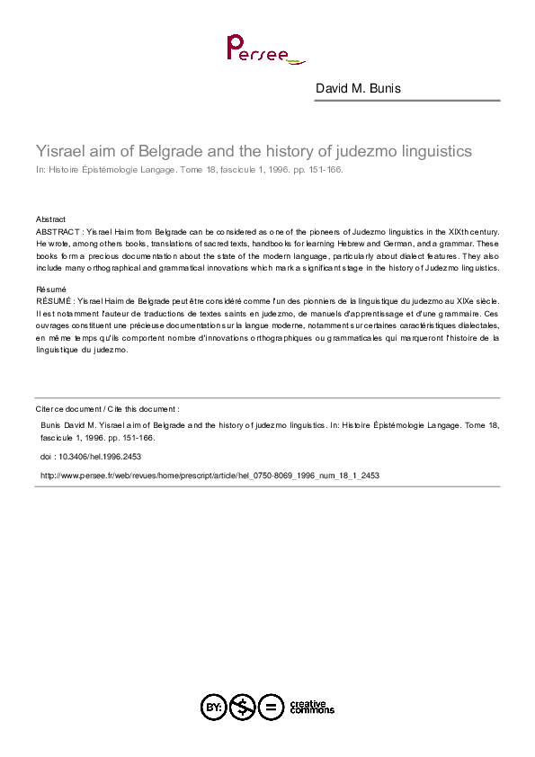 (PDF) Yisrael Ben Haim and the history of Judezmo