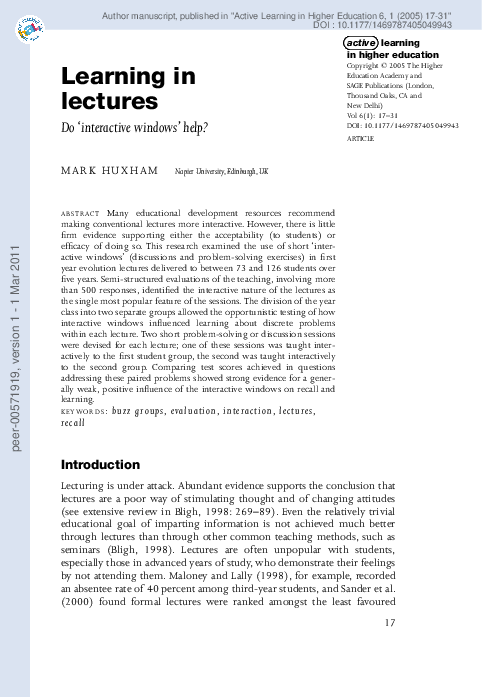 (PDF) Learning in lectures