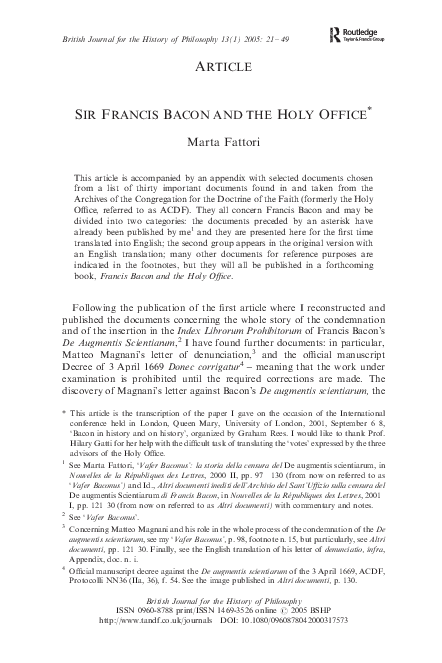 (PDF) Sir Francis Bacon ant the Holy Offfice