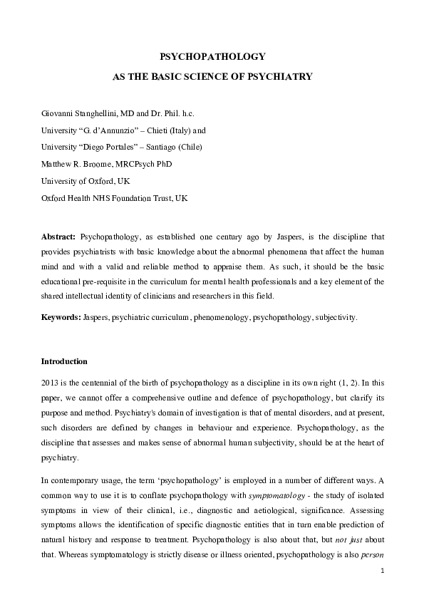 (PDF) Psychopathology as the basic science of psychiatry