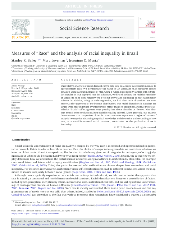 (PDF) Measures of ‘‘Race’’ and the analysis of racial inequality in ...