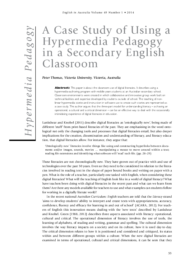 (PDF) A case study of using a hypermedia pedagogy in a secondary English classroom