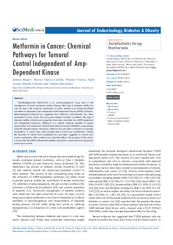 Metformin in Cancer: Chemical Pathways forTumoral Control Independent ...