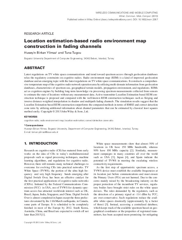 (PDF) Location estimation-based radio environment map construction in fading channels
