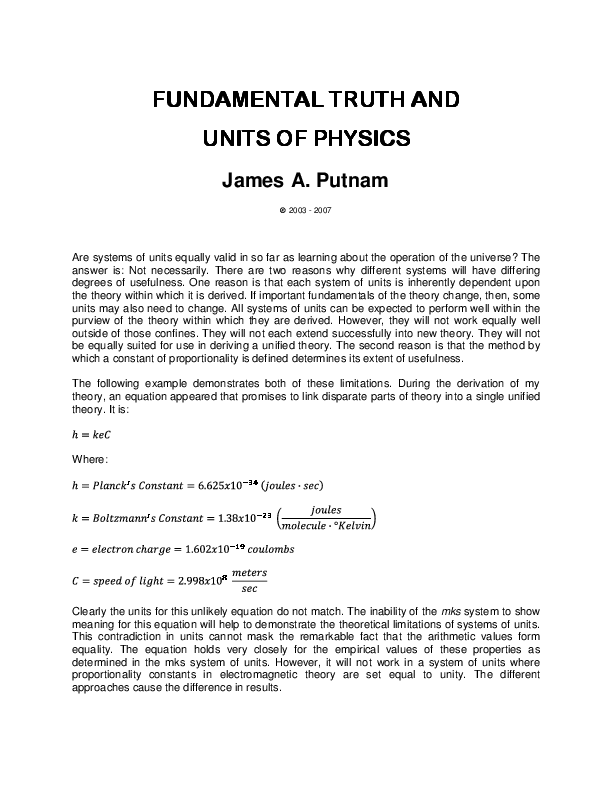 (PDF) Revealing Natural Truth by Correctly Defining the Units of Physics