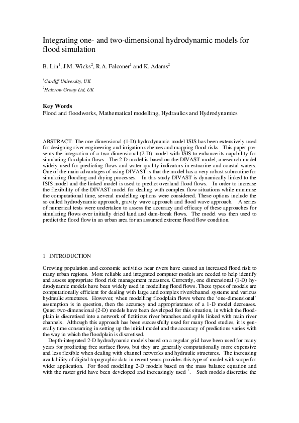 Pdf Integrating One And Two Dimensional Hydrodynamic Models For Flood Simulation