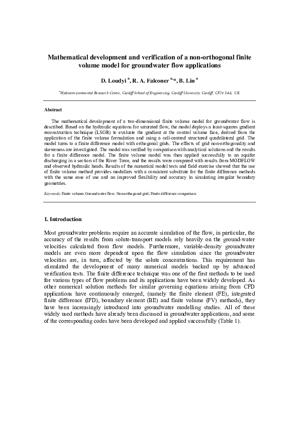(PDF) Mathematical development and verification of a non-orthogonal finite volume model for ...