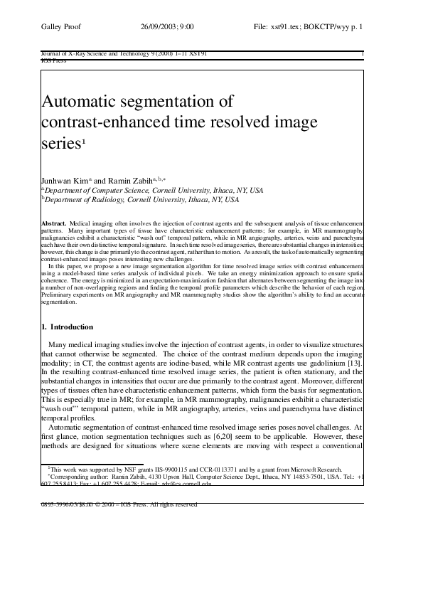 (PDF) Automatic segmentation of contrast-enhanced time resolved image