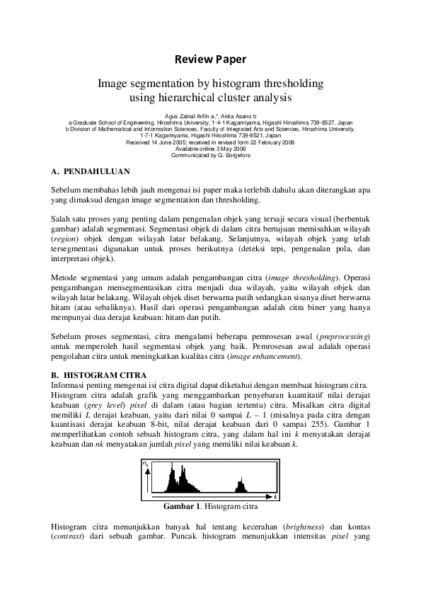 Pdf Review Paper Image Segmentation By Histogram Thresholding Using Hierarchical Cluster Analysis