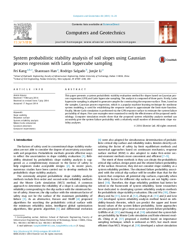 (PDF) System probabilistic stability analysis of soil slopes using Gaussian process regression ...