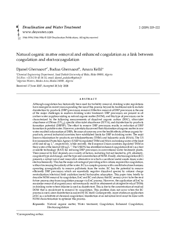 (PDF) Natural organic matter removal and enhanced coagulation as a link between coagulation and ...