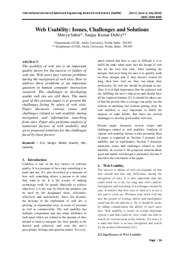 (PDF) Web Usability Issues, Challenges and Solutions