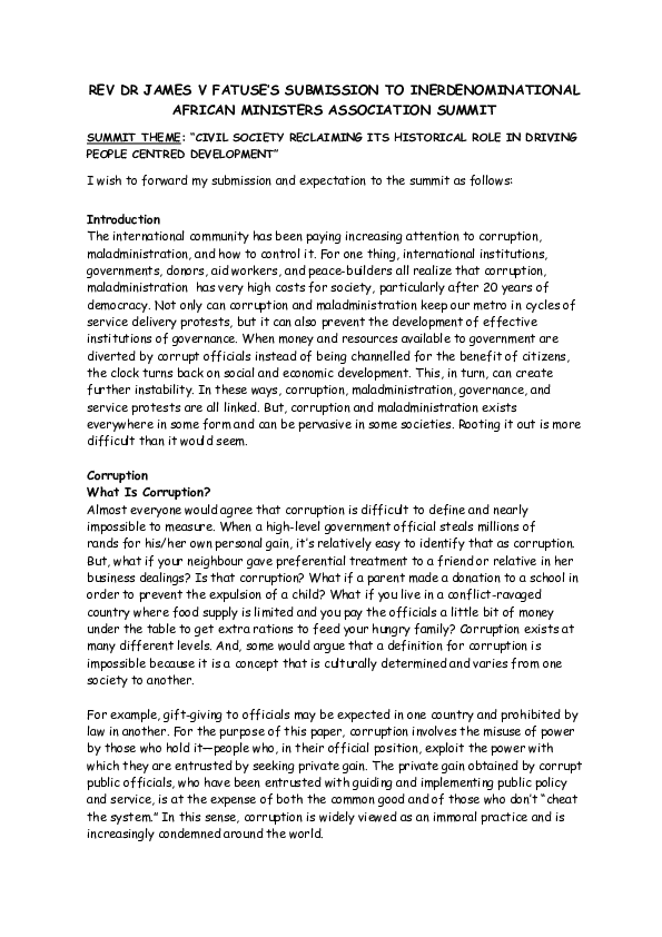 (DOC) CORRPTION, MALADMINISTRATION LEAD TO POOR SERVICE DELIVERY