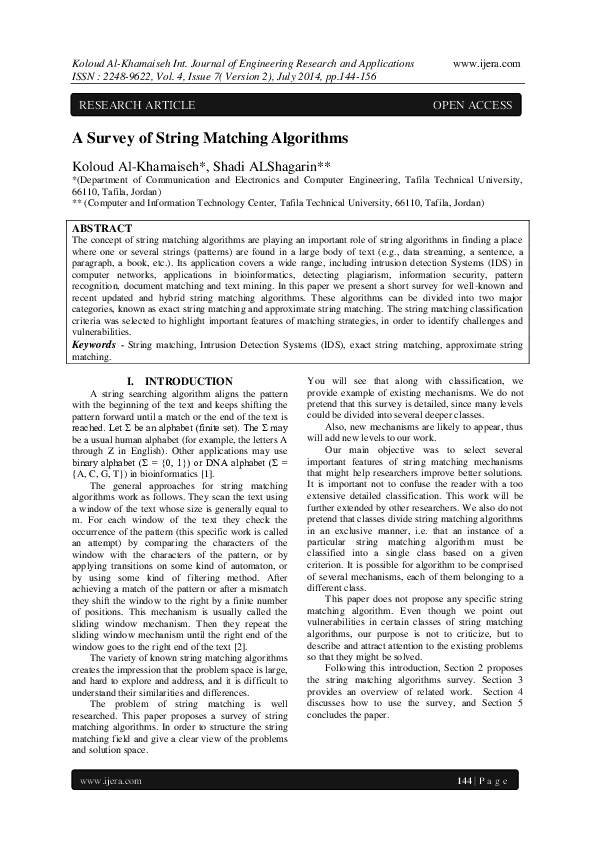 Pdf A Survey Of String Matching Algorithms 0631