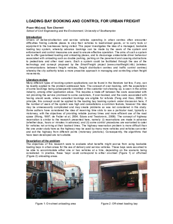 (PDF) Loading Bay Booking and Control for Urban Freight