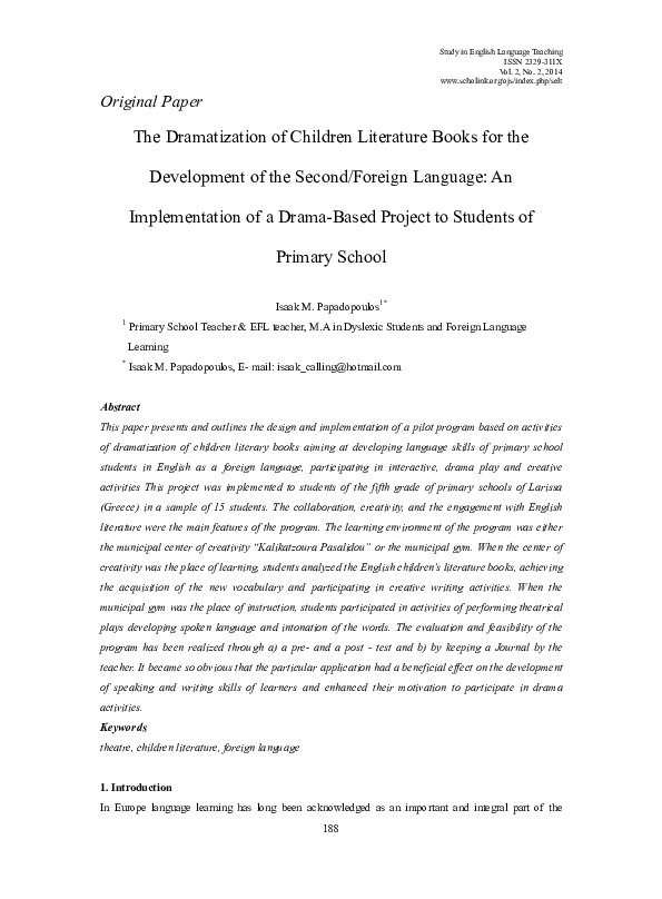 (PDF) The Dramatization of Children Literature Books for the Development of the Second/Foreign ...