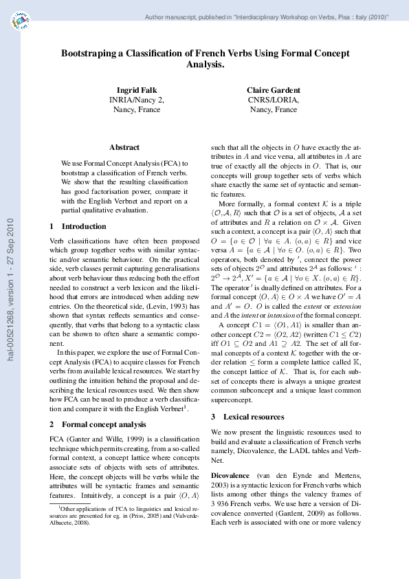 (PDF) Bootstrapping a Classification of French Verbs Using Formal Concept Analysis.