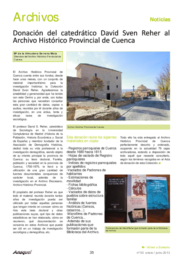 (PDF) 'Donación del catedrático David Sven Reher al Archivo Histórico ...