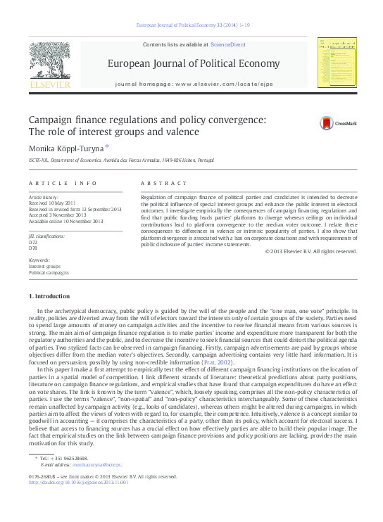 (PDF) Campaign Finance Regulations and Policy Convergence: The Role of ...